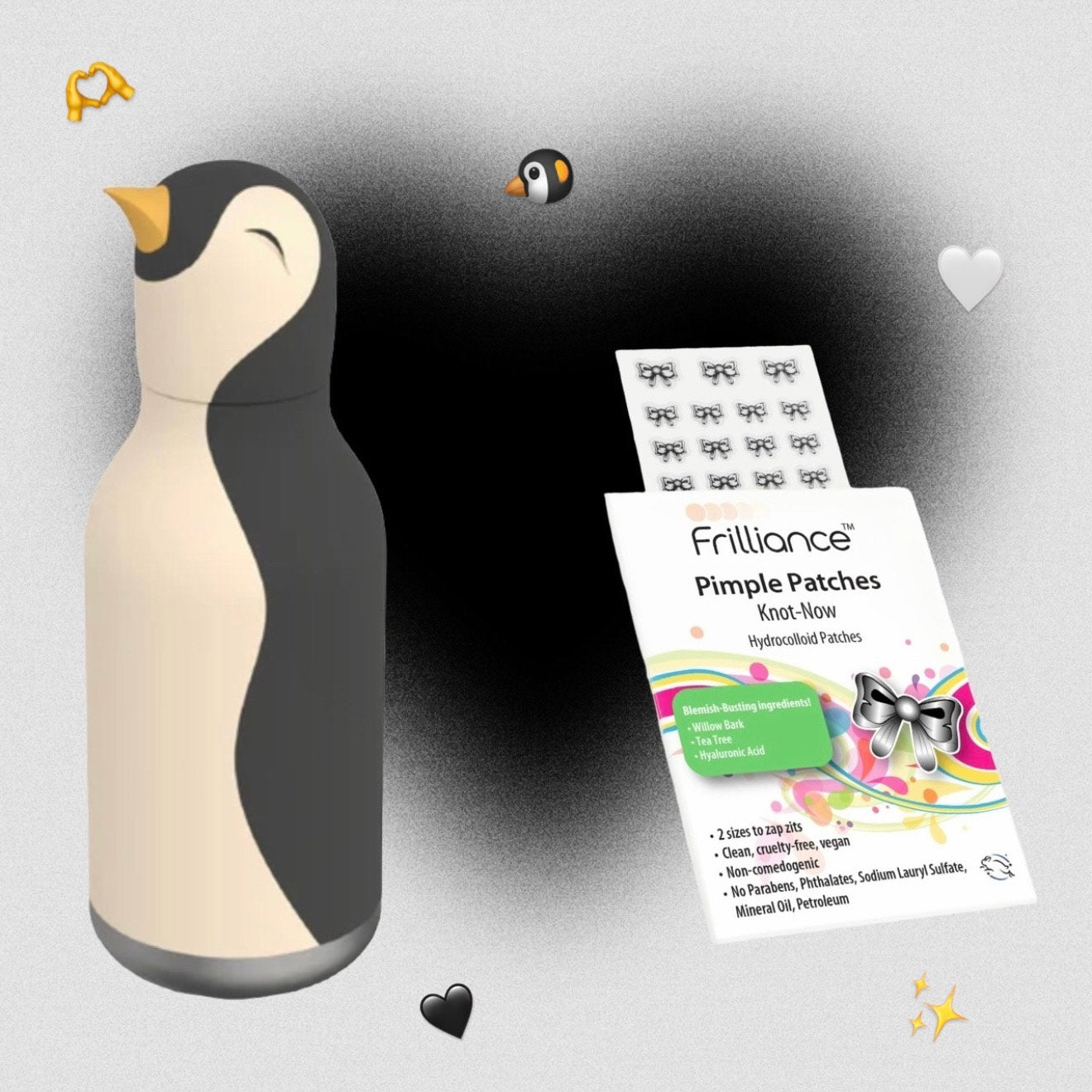 Black & White Kit 🖤🤍 Penguin Bottle & Bow Pimple Patches – Frilliance
